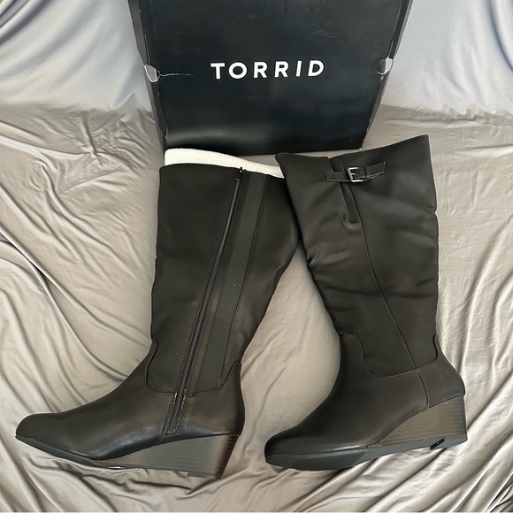torrid | Shoes | Nib Torrid Wide Calf Black Wedge Kneehigh Boots | Poshmark